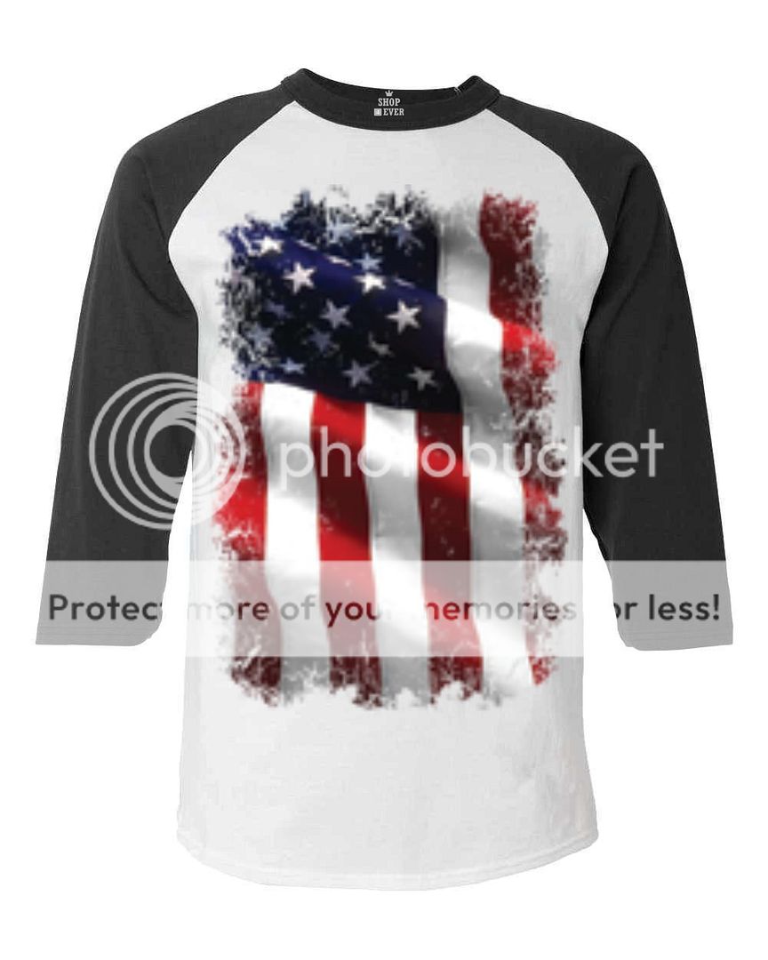 Large American Flag Patriotic Raglan Baseball 4th of July USA Flag ...