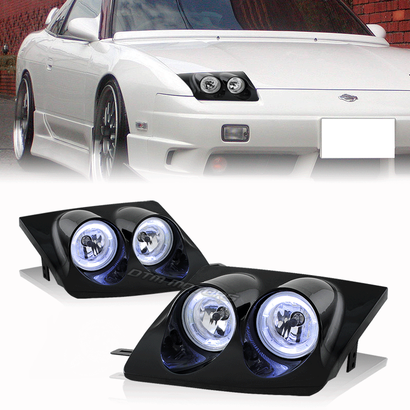 For 89-94 Nissan 240SX S13 Dual Halo Conversion Headlights Lamp ABS BK ...